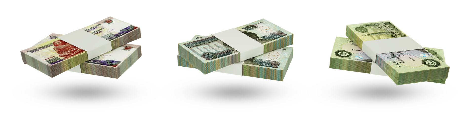 Set Of Stacks Of Egyptian Pound Notes In Different Denominations 3d Rendering 18729681 Png