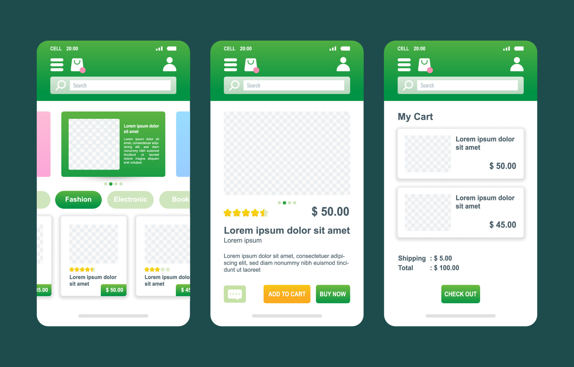 E Commerce User Interface Pages Mock Ups 18730270 Vector Art at Vecteezy