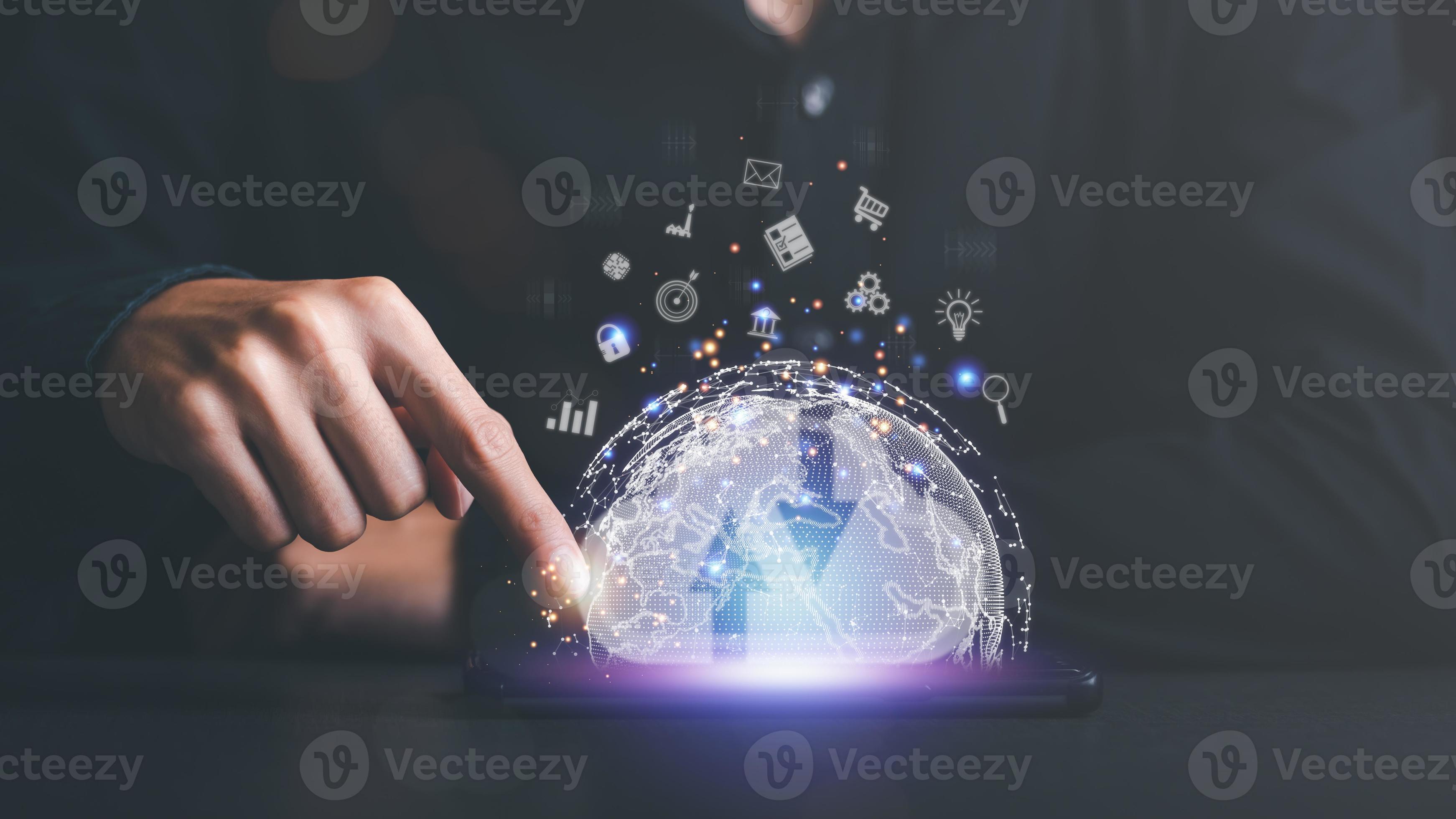 Man Showing Digital Network Data Connection Technology Concept Modern