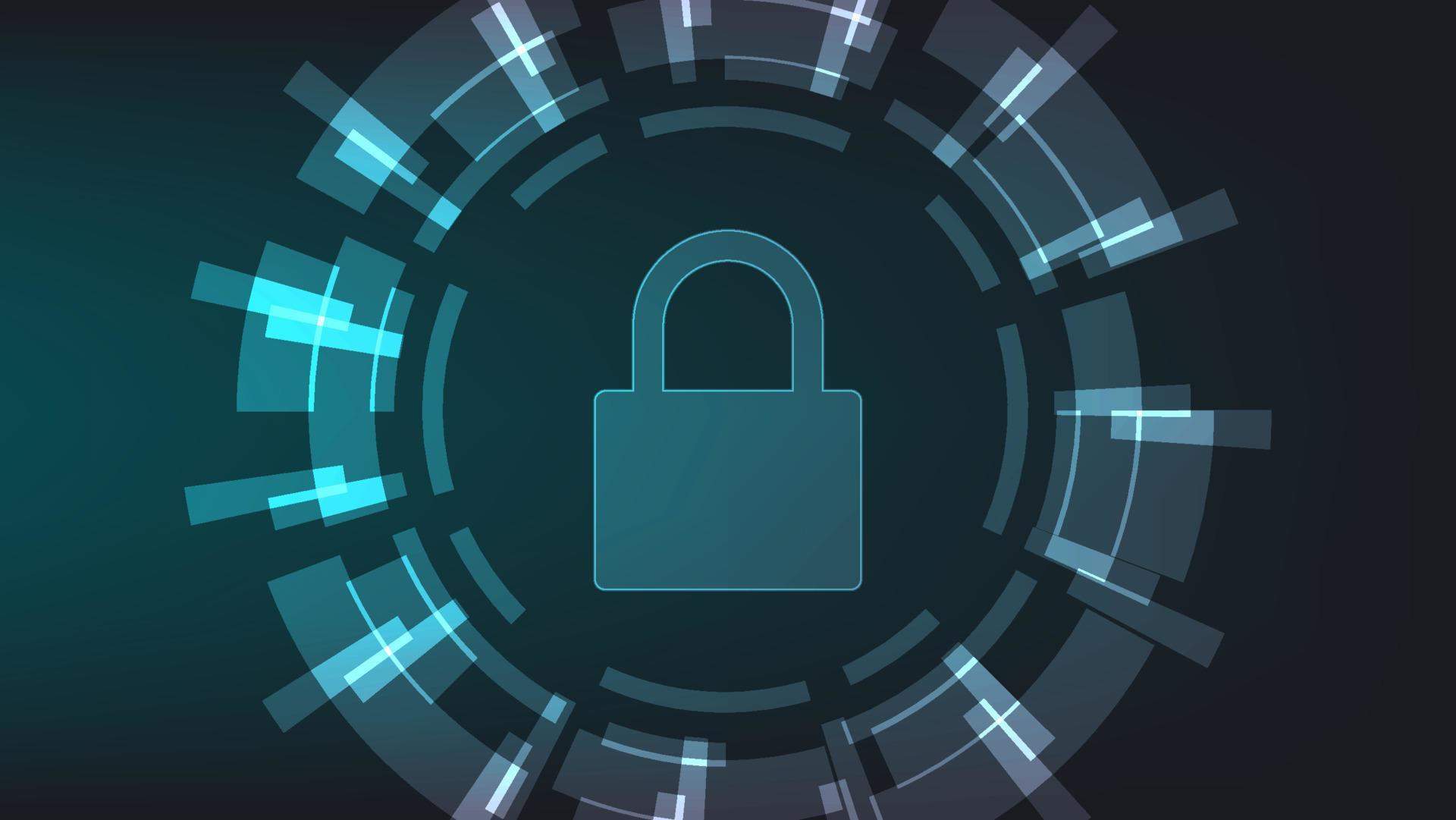 Digital Padlock With Virtual Screen On Dark Background Cyber Security Technology For Fraud