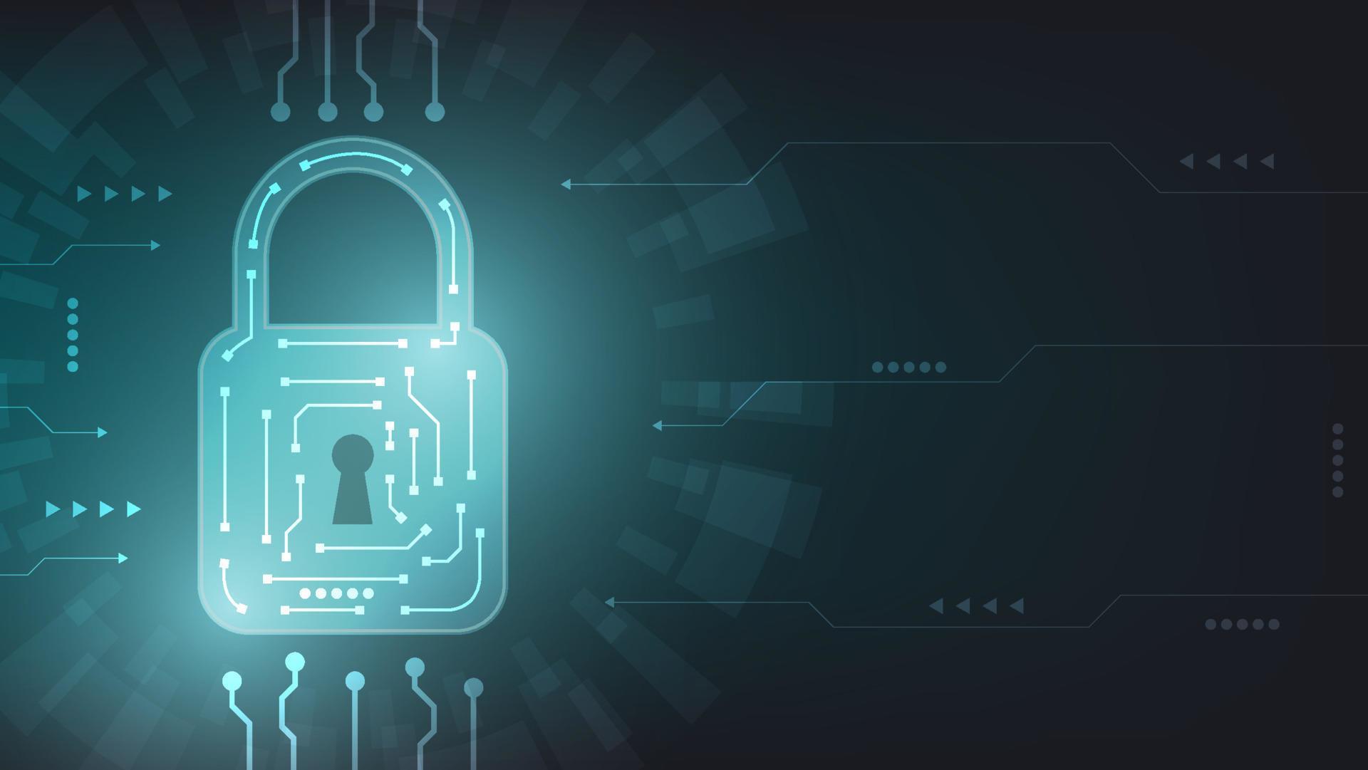 Digital Padlock With Virtual Screen On Dark Background Cyber Security Technology And Privacy