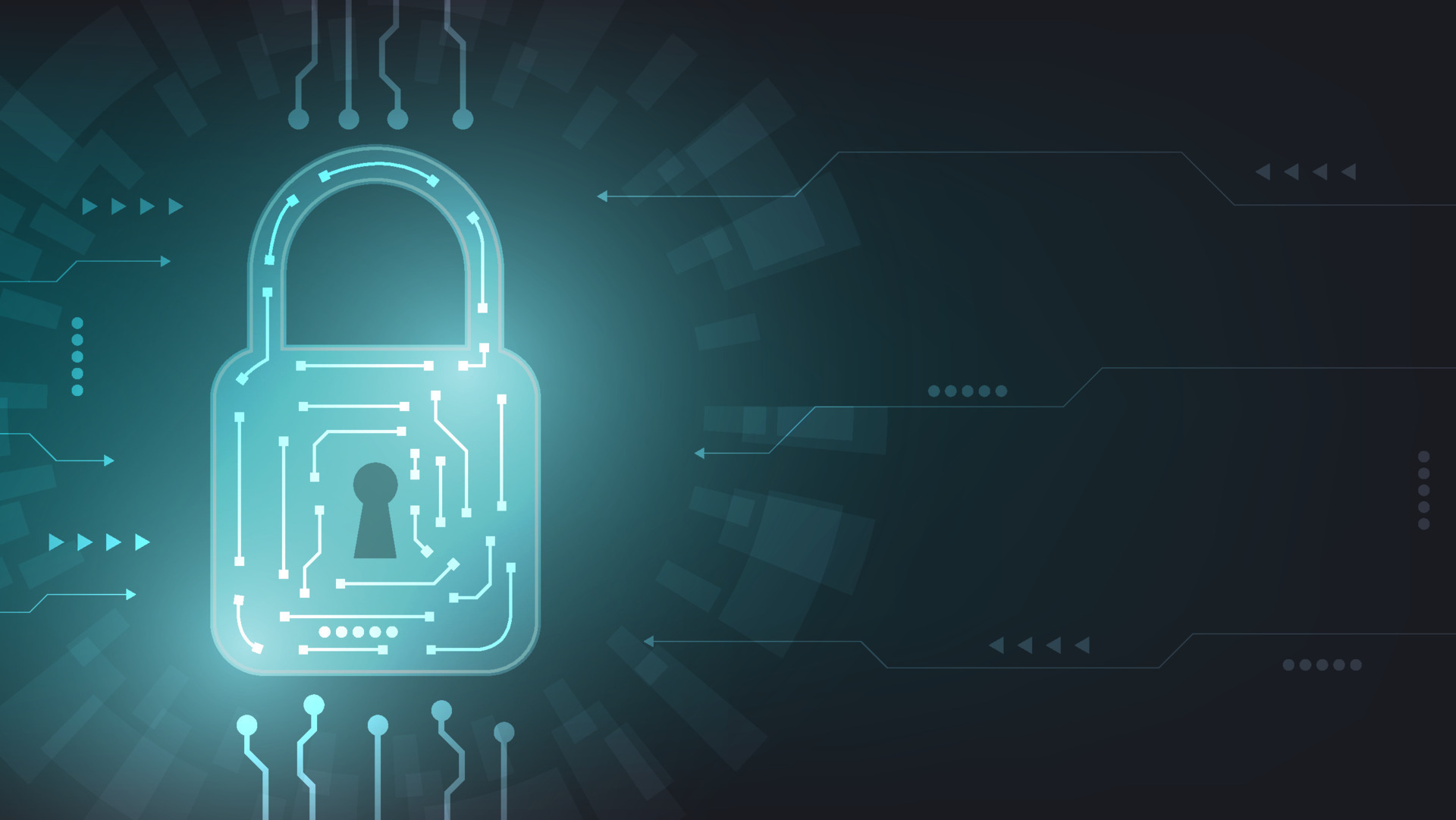 Digital Padlock With Virtual Screen On Dark Background Cyber Security Technology And Privacy