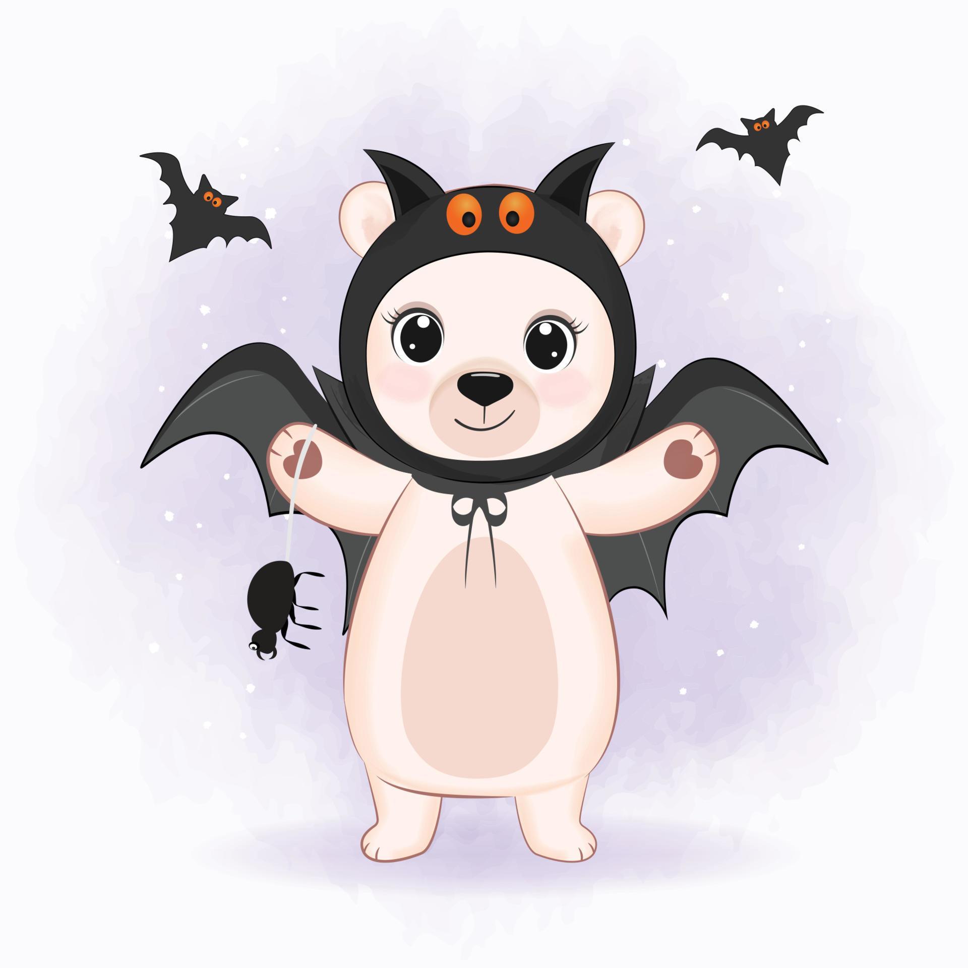 Cute little Bear wearing Halloween costume, Halloween illustration ...