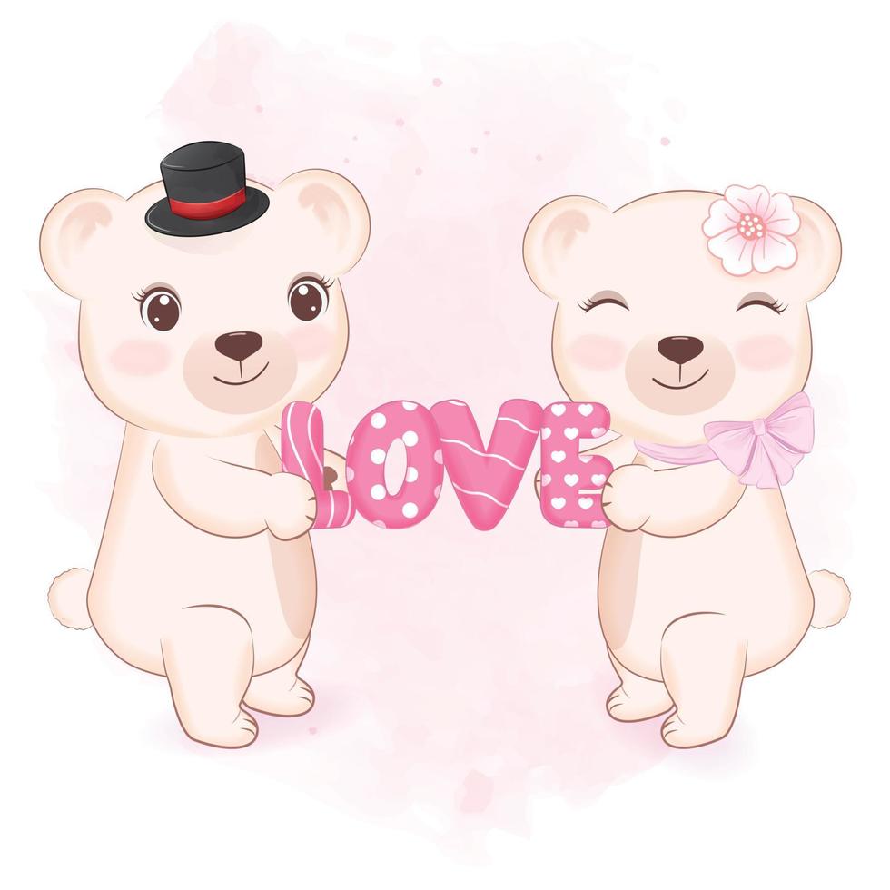 Cute Couple Bear Valentine's day concept illustration 18740994 Vector ...