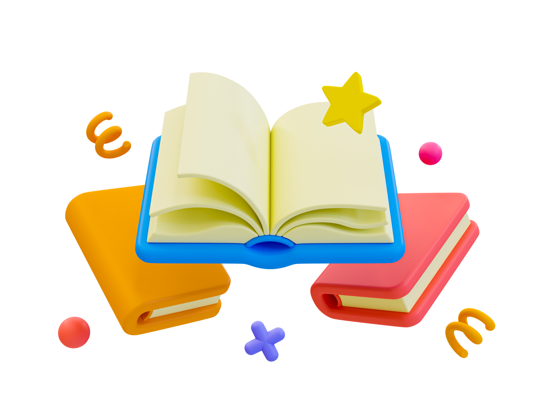 3d minimal opened book flying with another books. back to school concept. 3d illustration ...