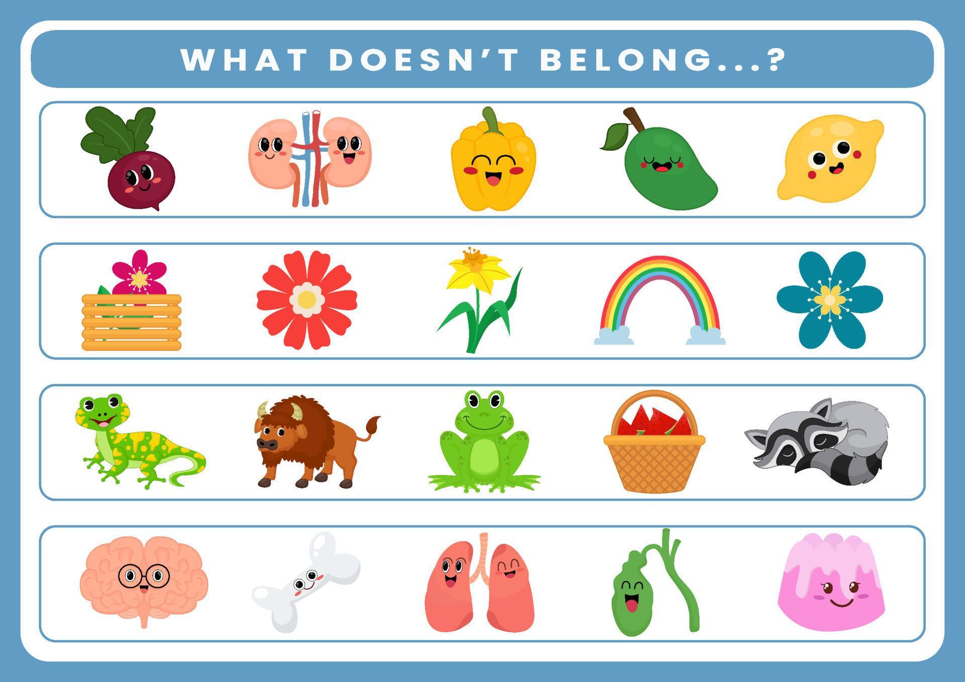 What doesn't belong worksheet for kids 18745203 Vector Art at Vecteezy