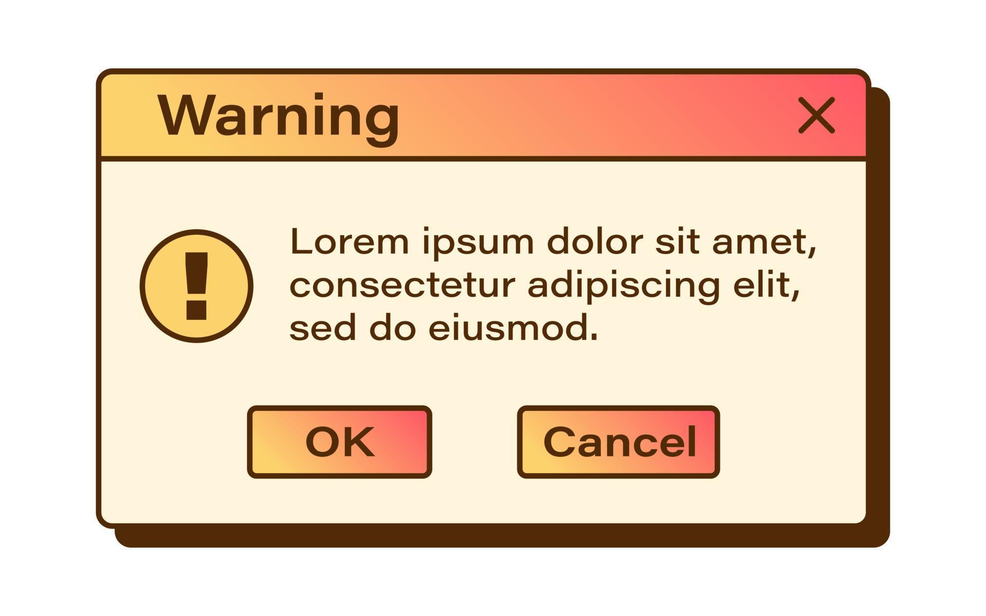 Vector retro vaporwave modal window. Y2k warning dialog windows. Nostalgic UI. Gradient retro ...