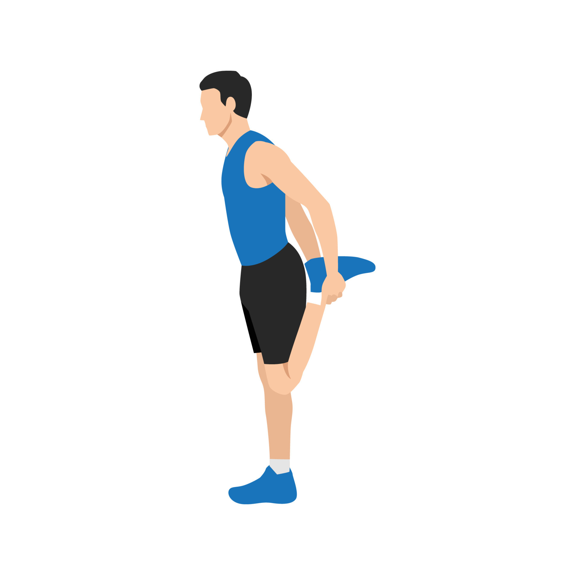 Man Doing Quadriceps Stretch Cool Down Exercise Balance Pose Flexibility Improvement Flat