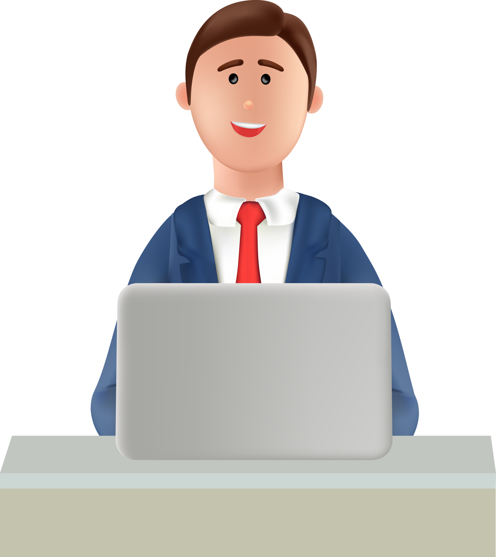 Illustration Of Businessman Sitting At Desk Using Laptop Illustration