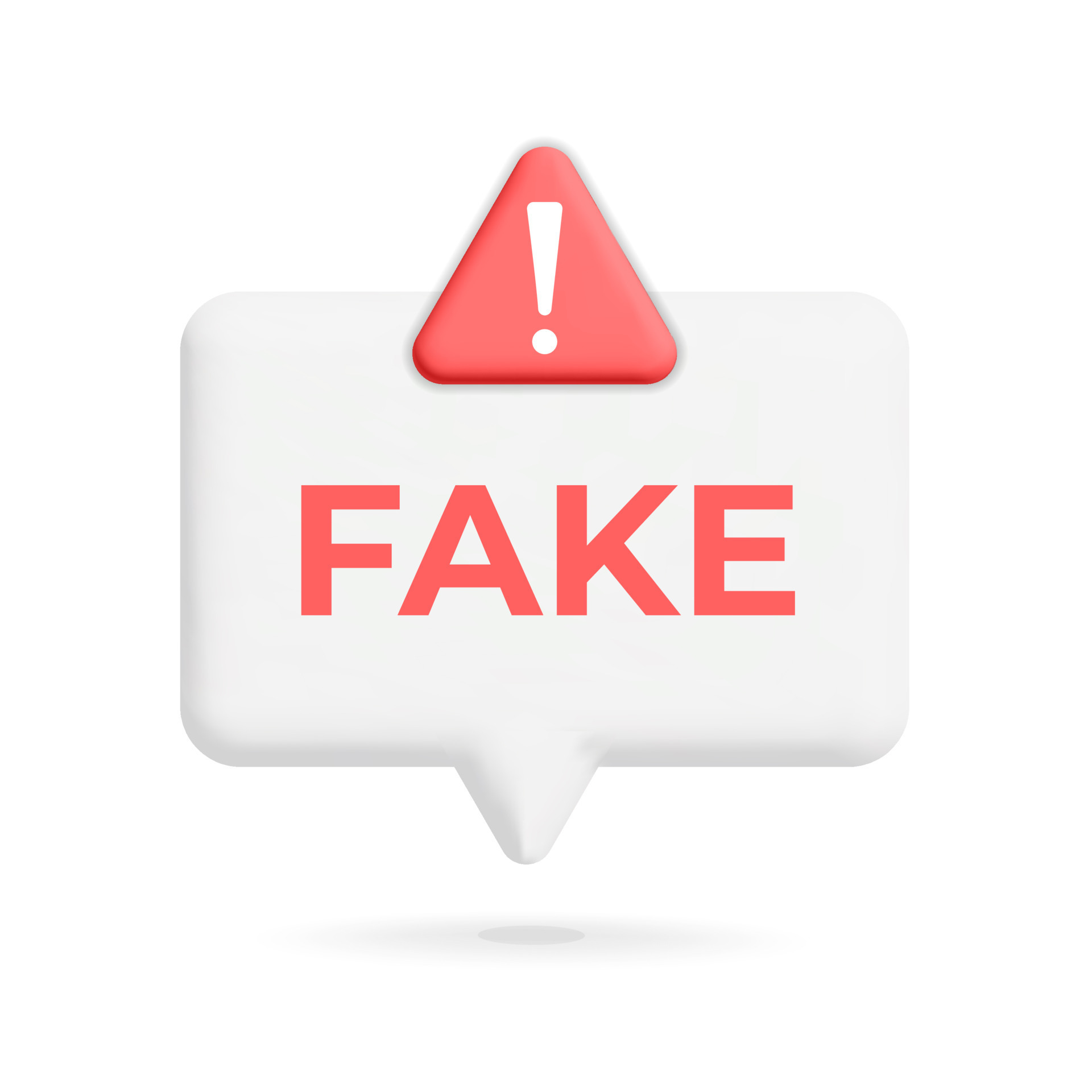 3d vector chat bubble notification with fake news text with red alert danger hazard exclamation ...