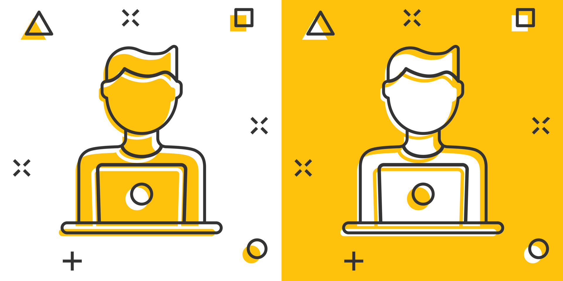 People with laptop computer icon in comic style. Pc user cartoon vector ...