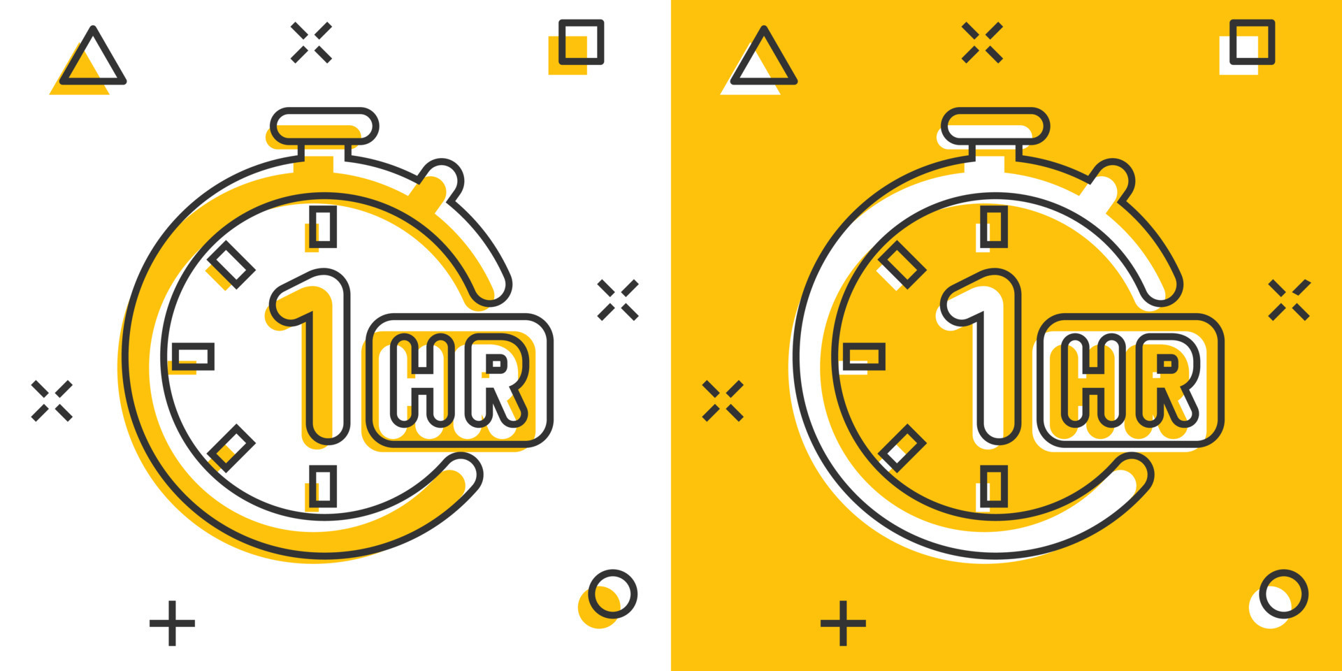 1 Hour Clock Icon In Comic Style Timer Countdown Cartoon Vector