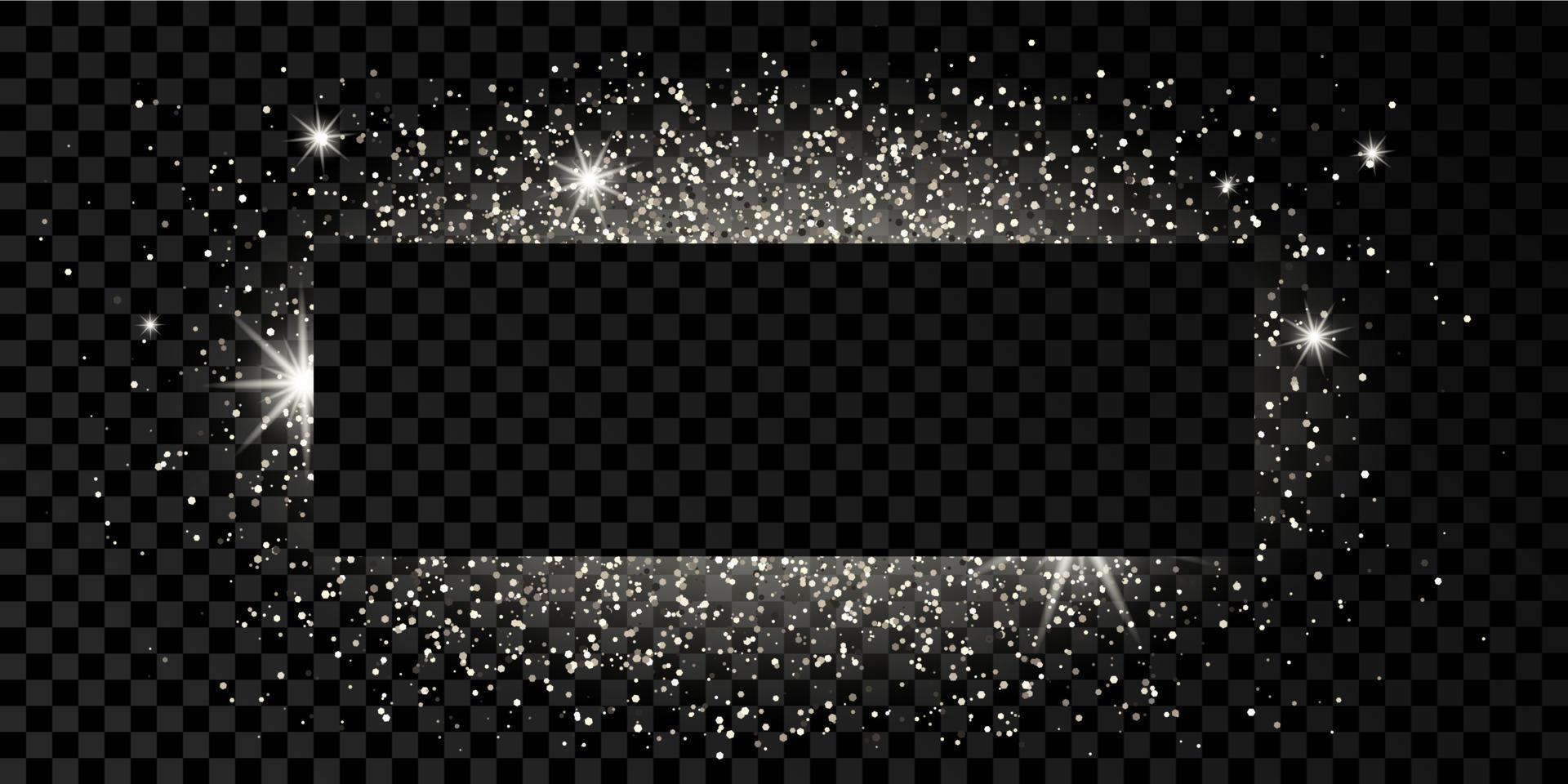 Silver rectangle frame with glitter, sparkles and flares. Empty luxury backdrop. Vector ...