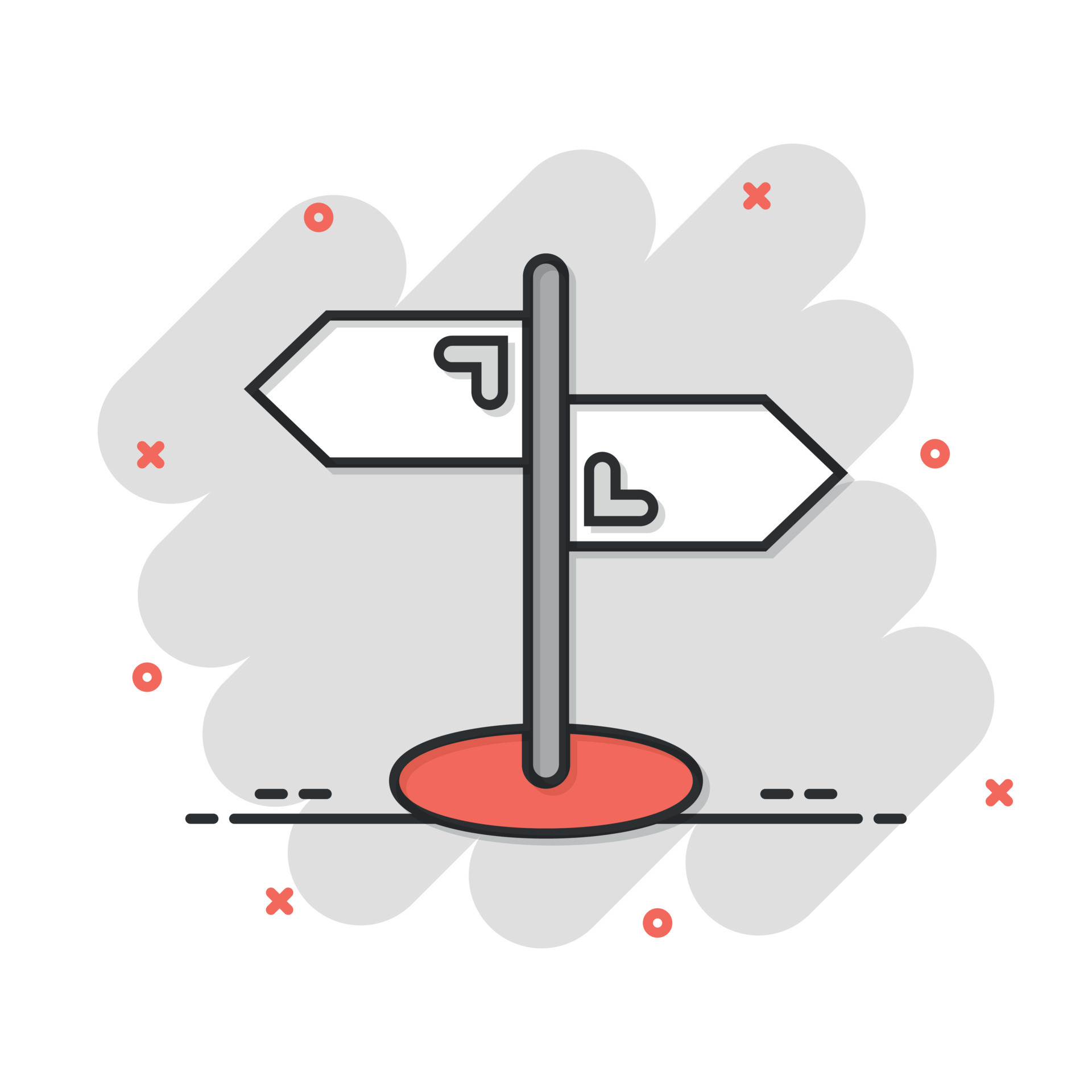 Crossroad signpost icon in comic style. Road direction cartoon vector ... Crossroad signpost icon in comic style. Road direction cartoon vector ...