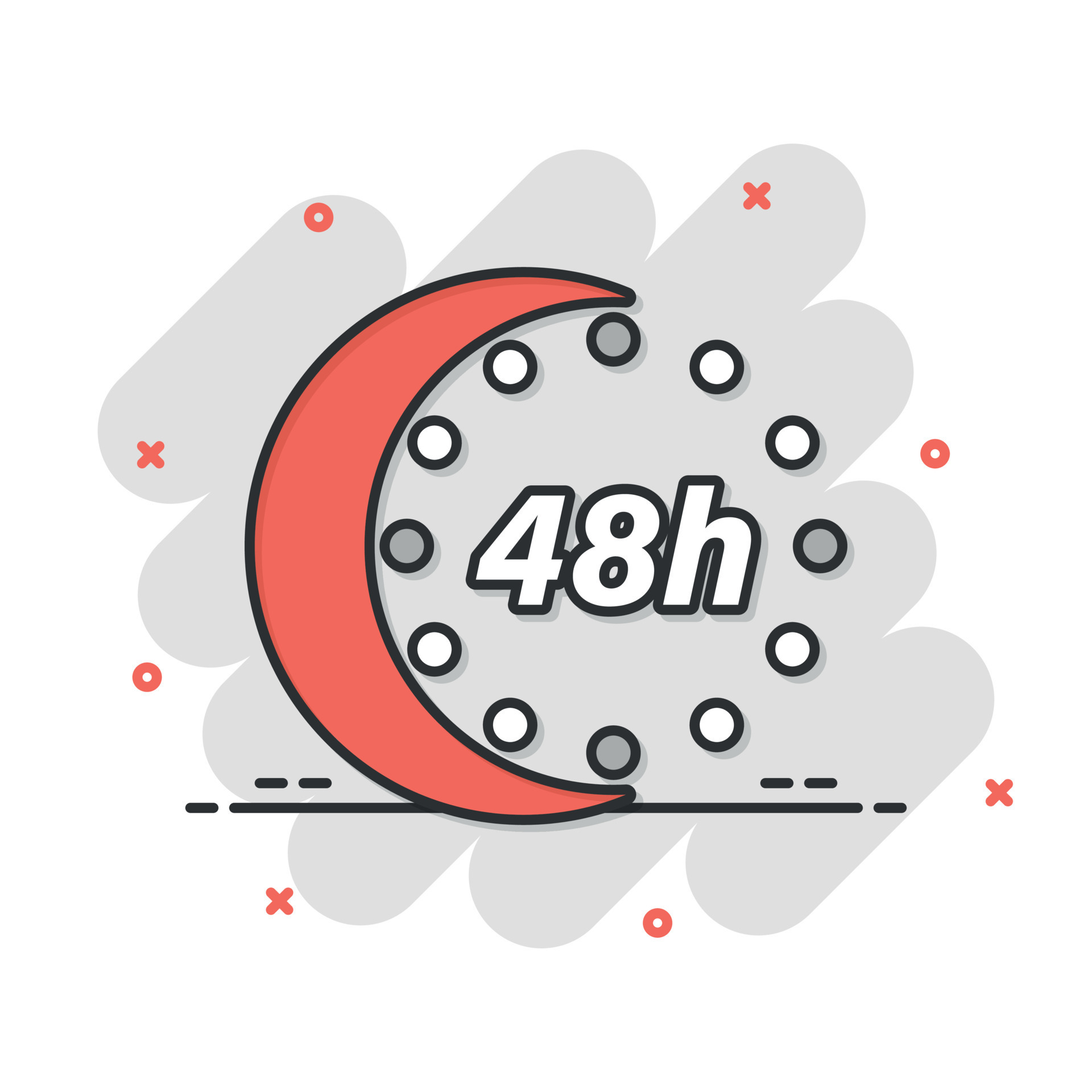 48 hours clock icon in comic style. Timer countdown cartoon vector ...