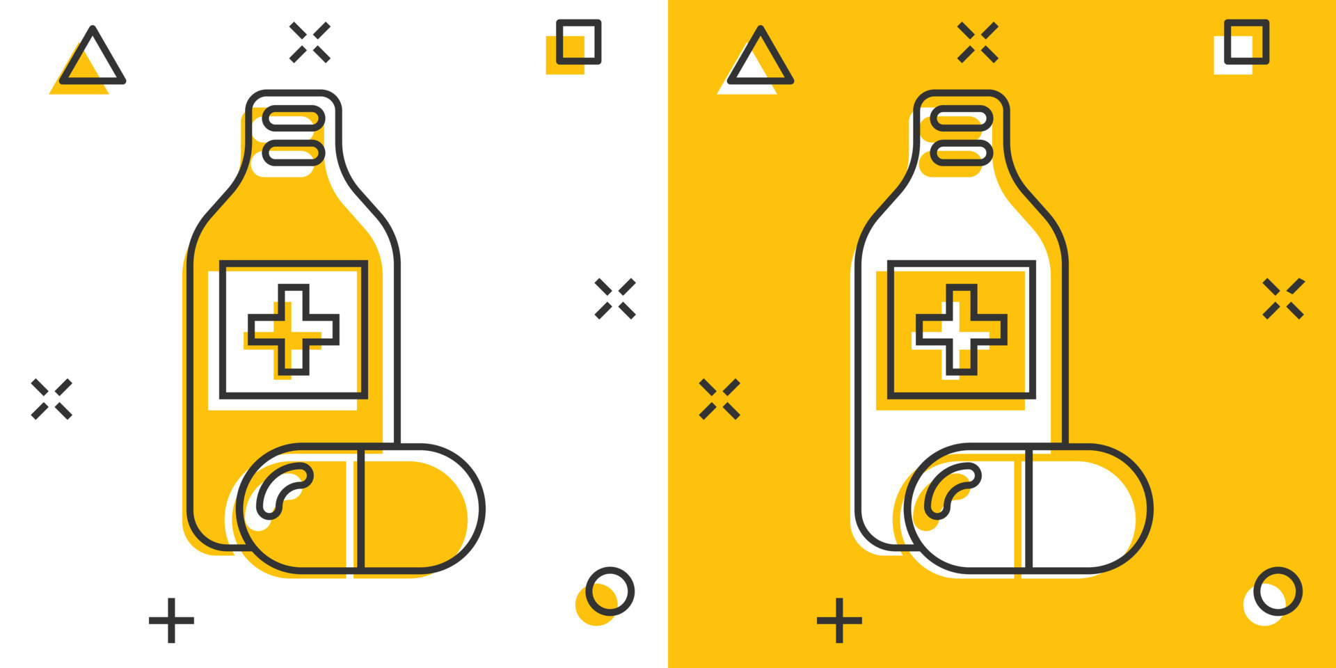 Pill bottle icon in comic style. Drugs cartoon vector illustration on ... Pill bottle icon in comic style. Drugs cartoon vector illustration on ...