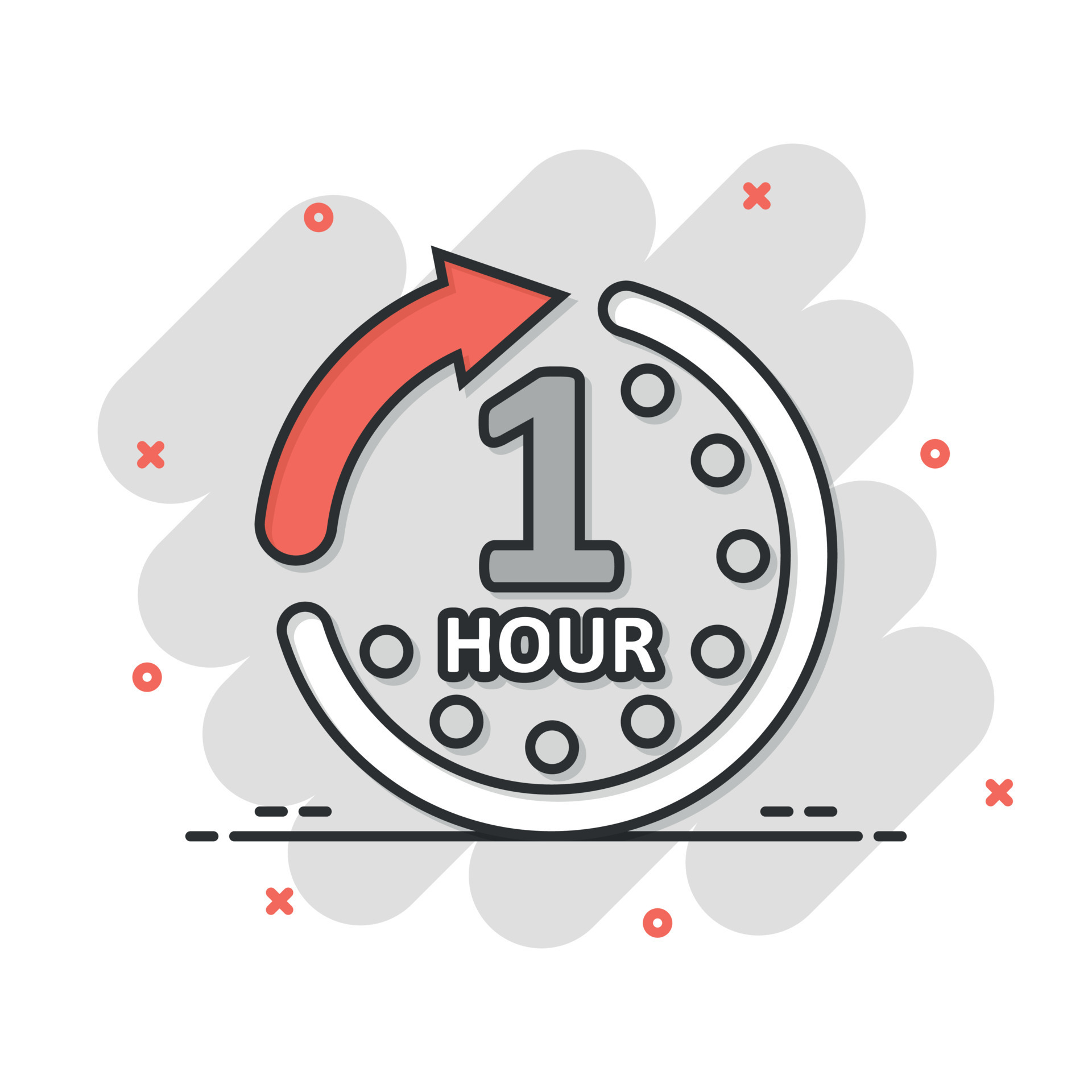1 Hour Clock Icon In Comic Style Timer Countdown Cartoon Vector