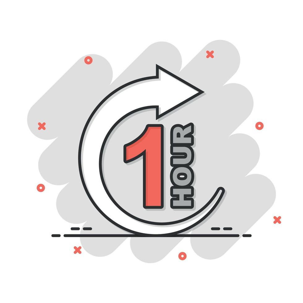 1 Hour Clock Icon In Comic Style Timer Countdown Cartoon Vector