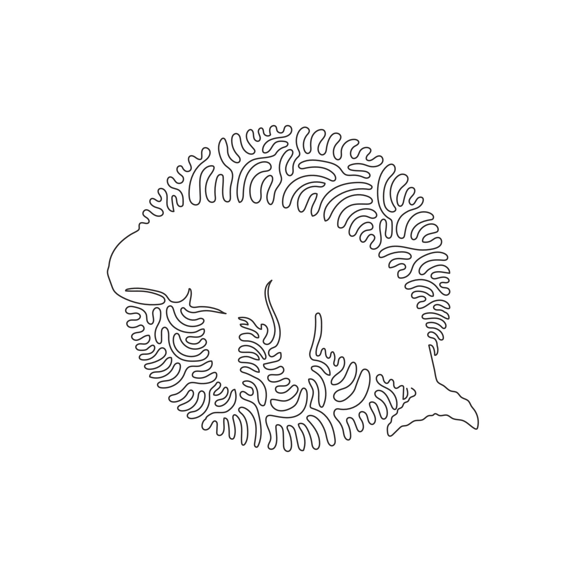 Continuous One Curve Line Drawing Of Cute Dugong Abstract Art In Circle
