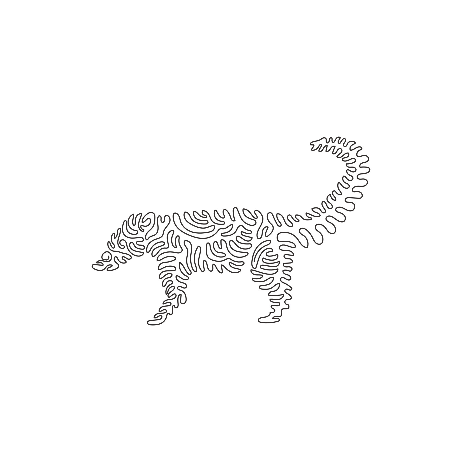 Single One Curly Line Drawing Of Beautiful Furry Coati Abstract Art