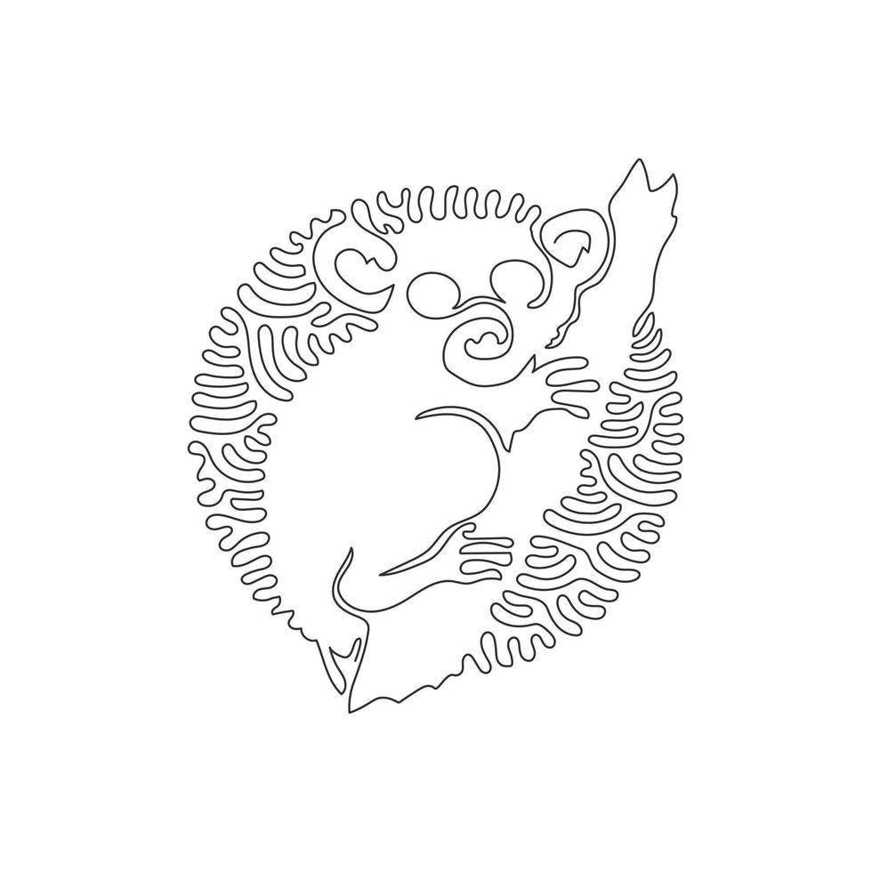 Continuous One Curve Line Drawing Of Adorable Tarsier Abstract Art In Circle Single Line