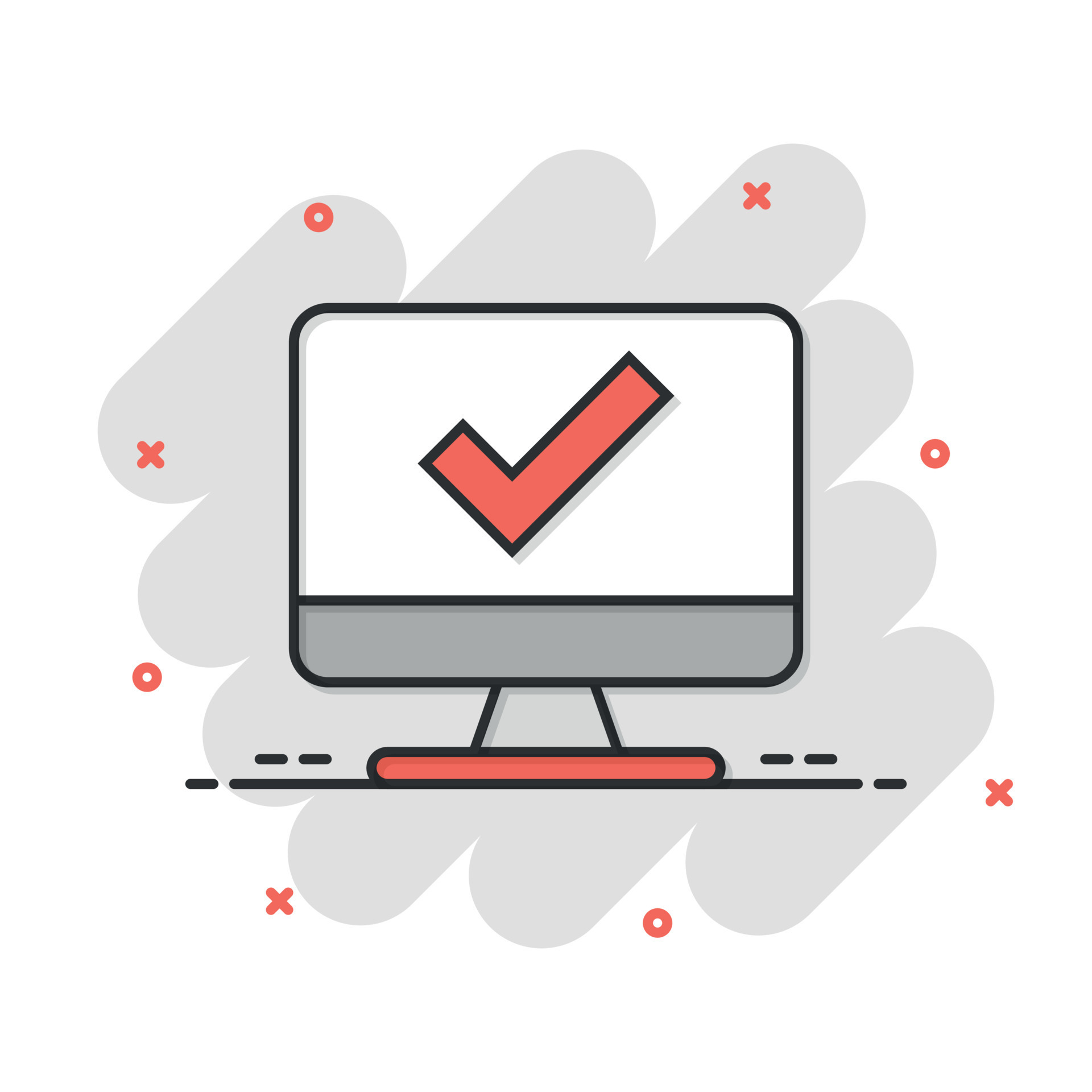 Computer Check Mark Icon In Comic Style Survey Approval Cartoon Vector
