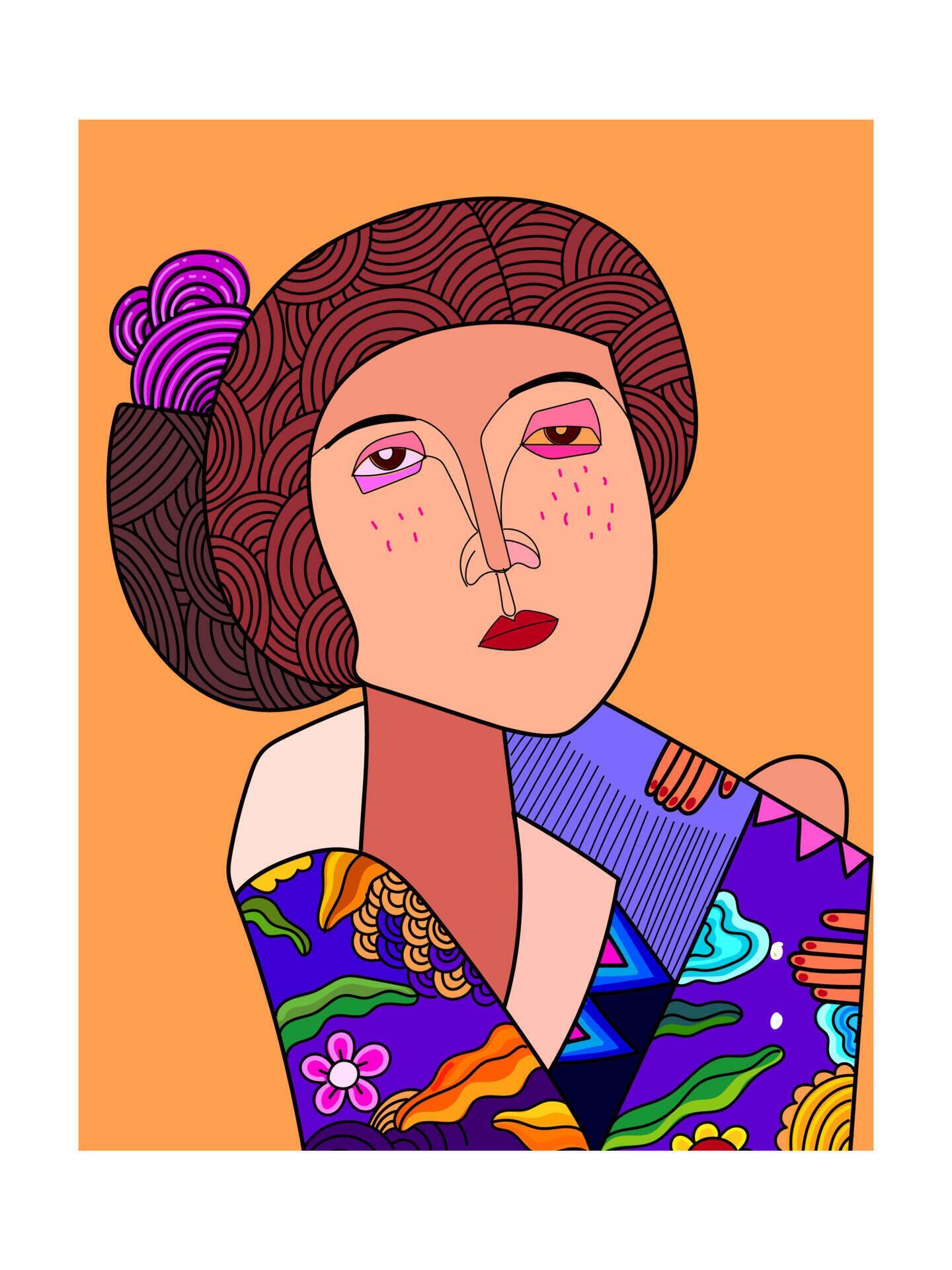 Colorful Abstract Face Portrait Man Woman Hand Drawn Vector