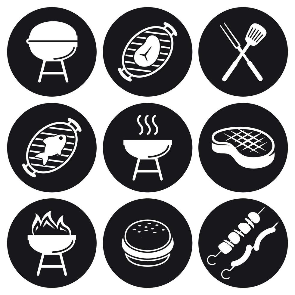 Bbq icons set. White on a black background 18770112 Vector Art at Vecteezy