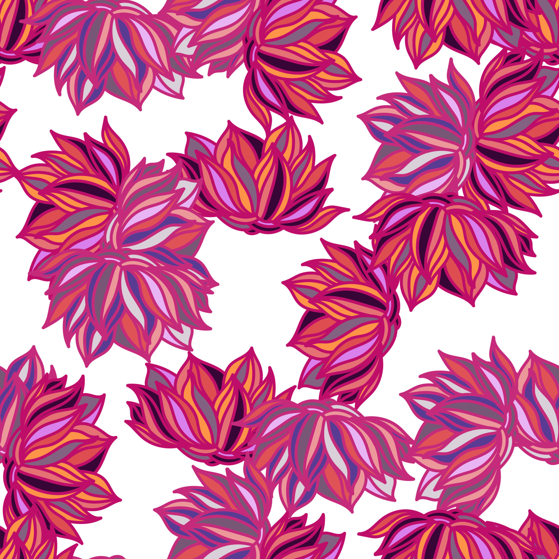 Stylish Lotus Flowers Seamless Pattern Seamless Decorative Floral
