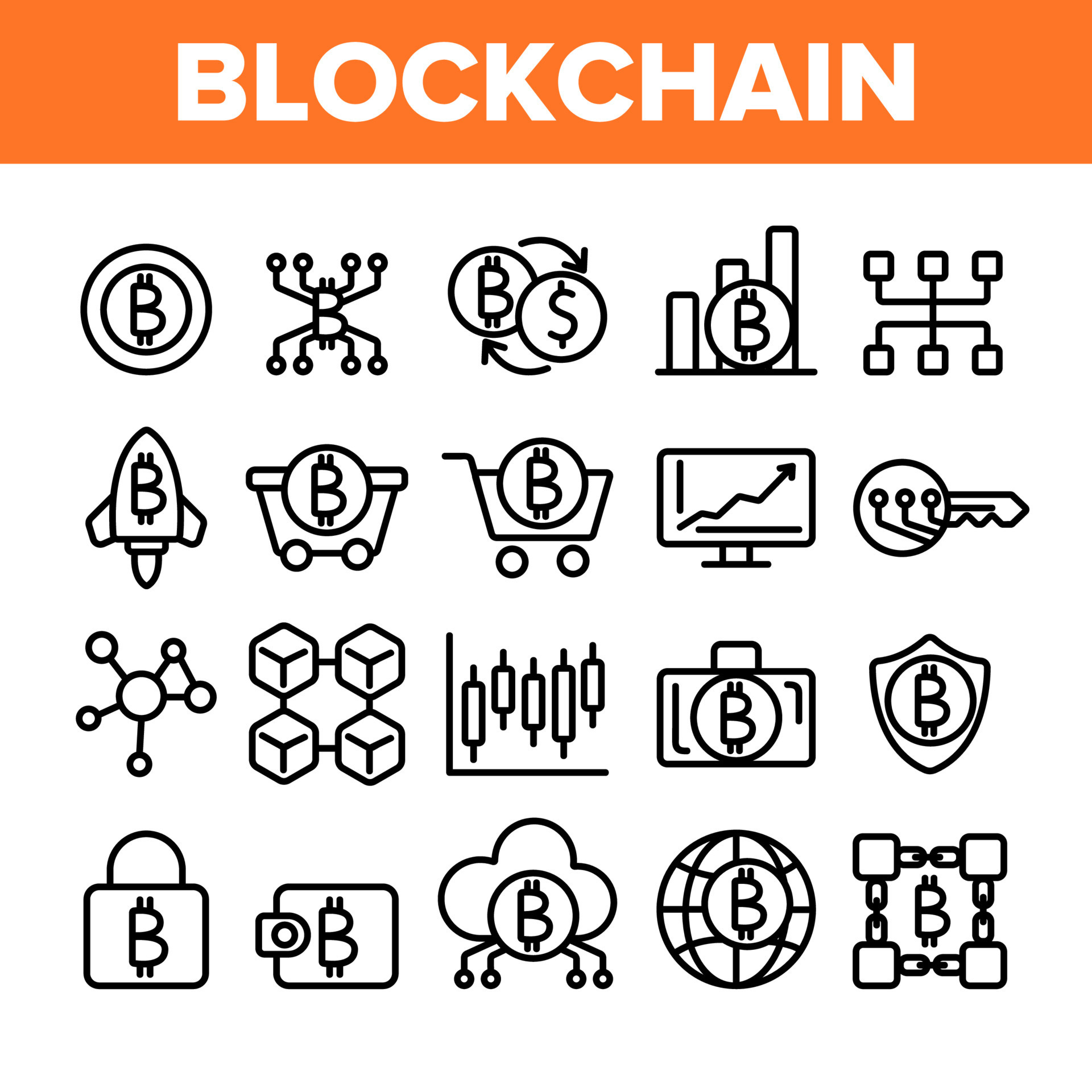 Blockchain Technology Cryptocurrency Vector Linear Icons Set 18776159