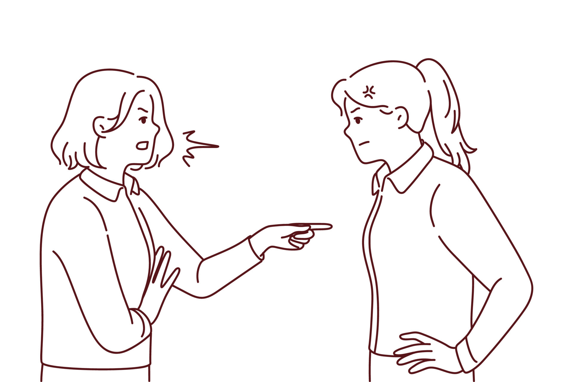 Angry women fighting or quarrelling. Mad furious girls blame each other, making guilty. Anger ...