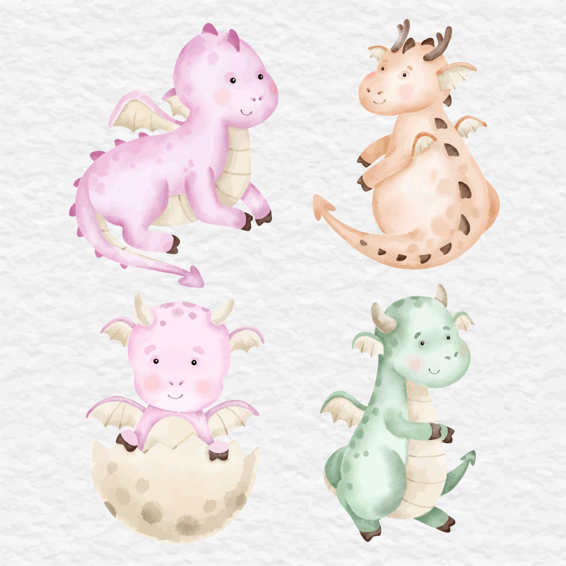 watercolor cute dragon baby clip art collection 18779051 Vector Art at ...