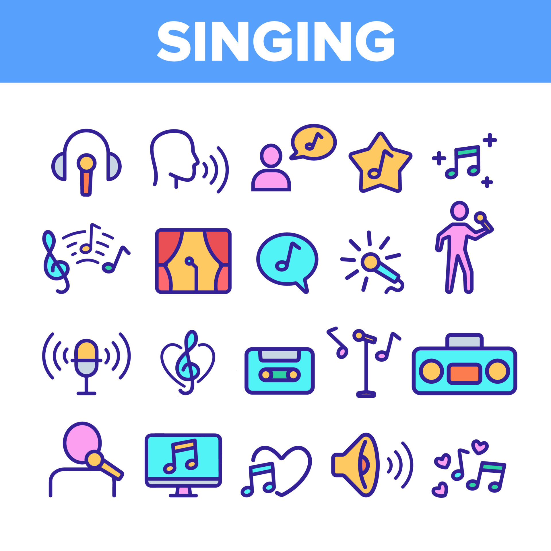 Color Different Singing Icons Set Vector 18782929 Vector Art at Vecteezy