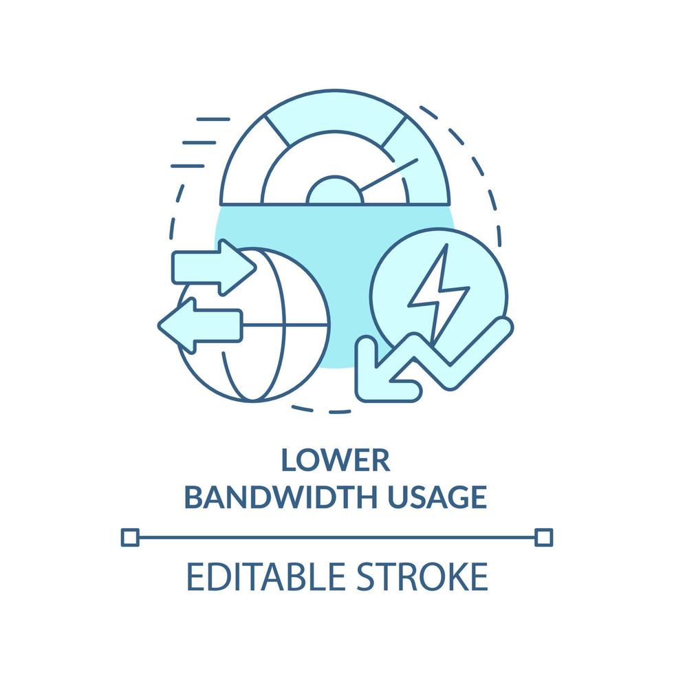 Lower bandwidth usage turquoise concept icon. Edge tech combination benefits abstract idea thin ...