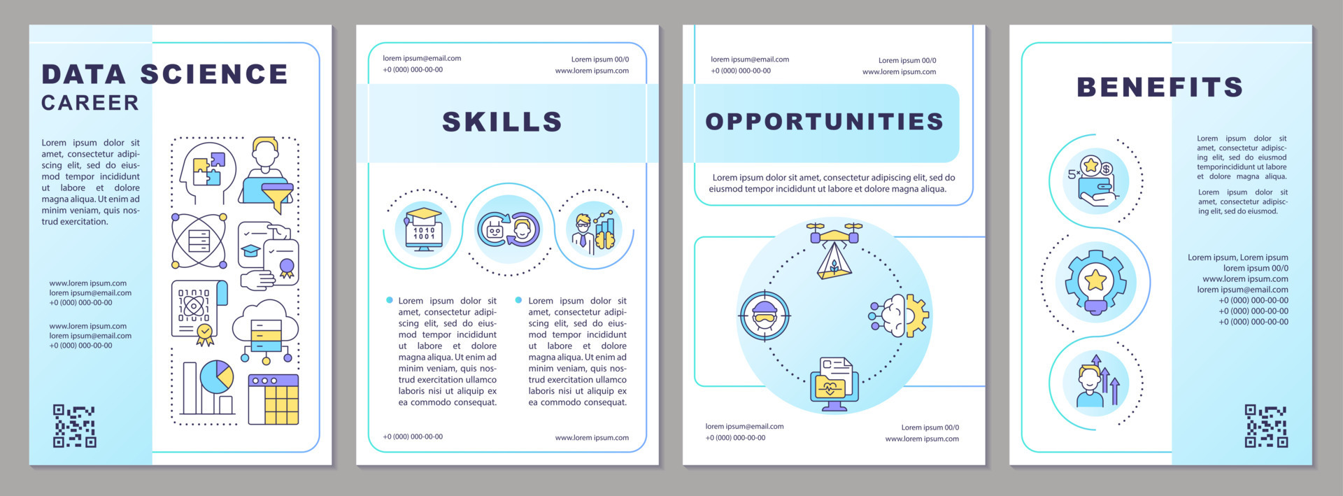Data science career blue gradient brochure template. Engineer job ...