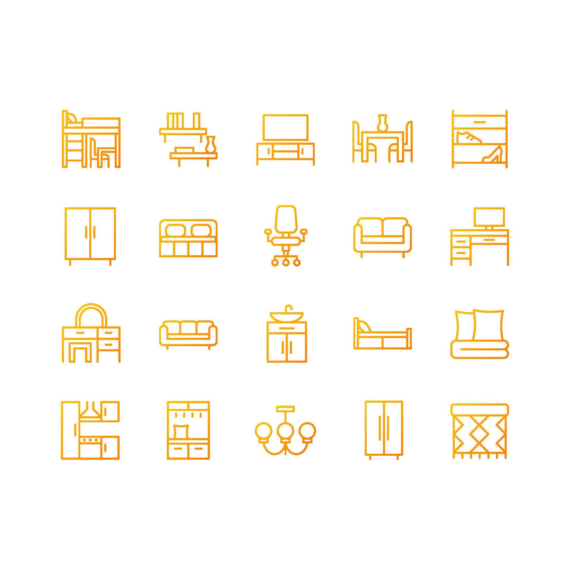Furniture department pixel perfect gradient linear vector icons set ... Furniture department pixel perfect gradient linear vector icons set ...