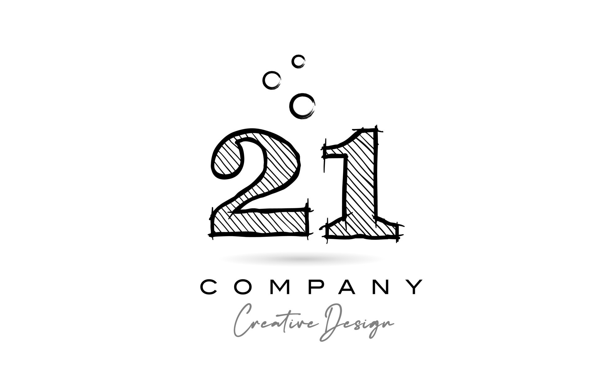hand drawing number 21 logo icon design for company template. Creative logotype in pencil style ...