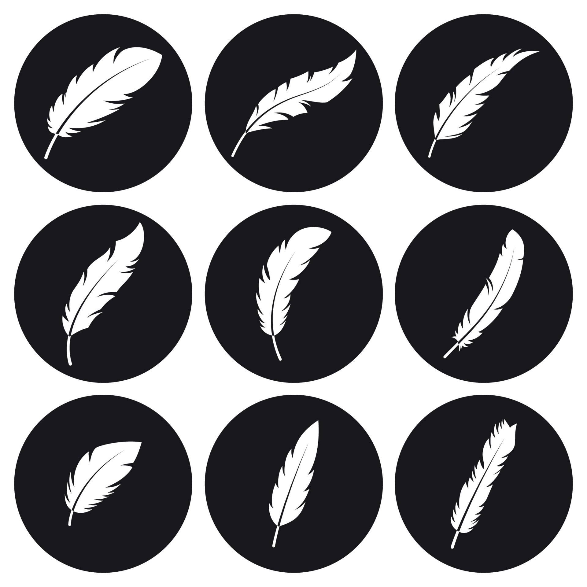 Feather icons set. White on a black background 18792088 Vector Art at ...