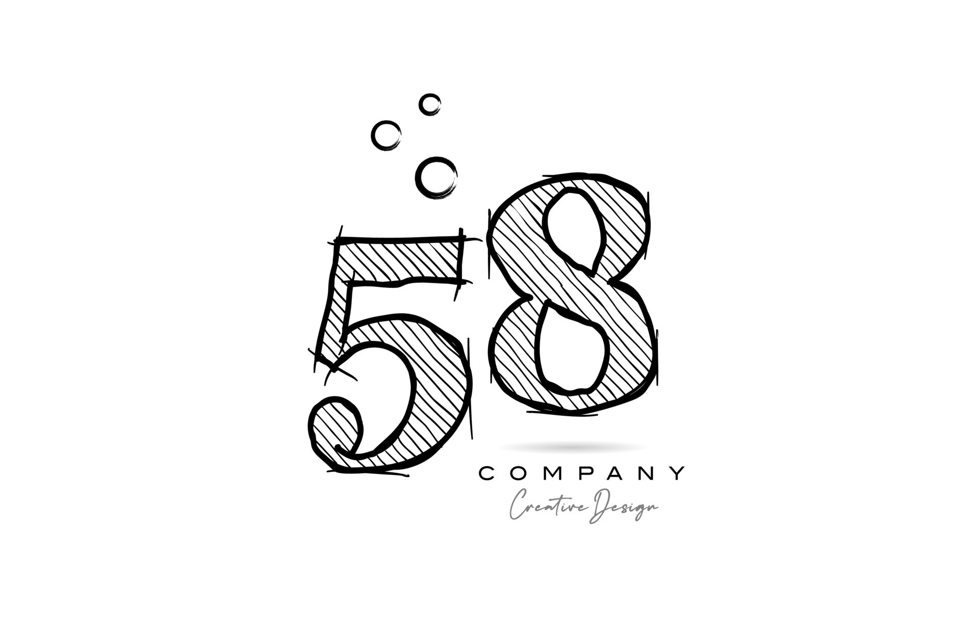 hand drawing number 58 logo icon design for company template. Creative logotype in pencil style ...