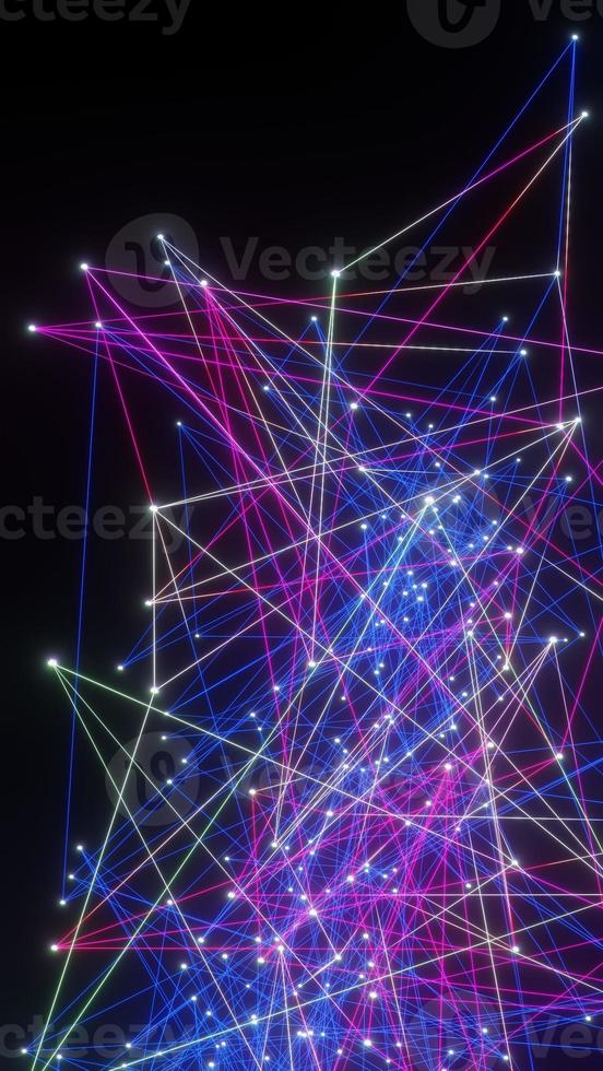 Abstract Digital technology Network glowing dots and lines vertical background 3D rendering ...