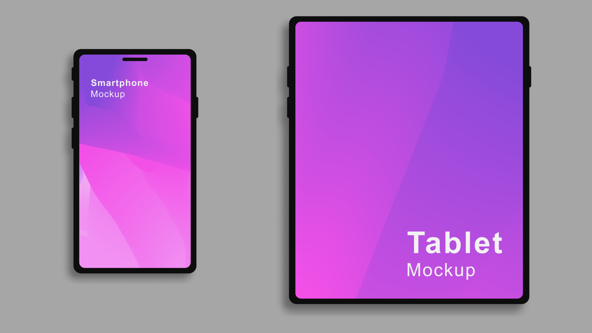 Tablet And Smartphone Mockup With Gradient Touch Screen On Grey