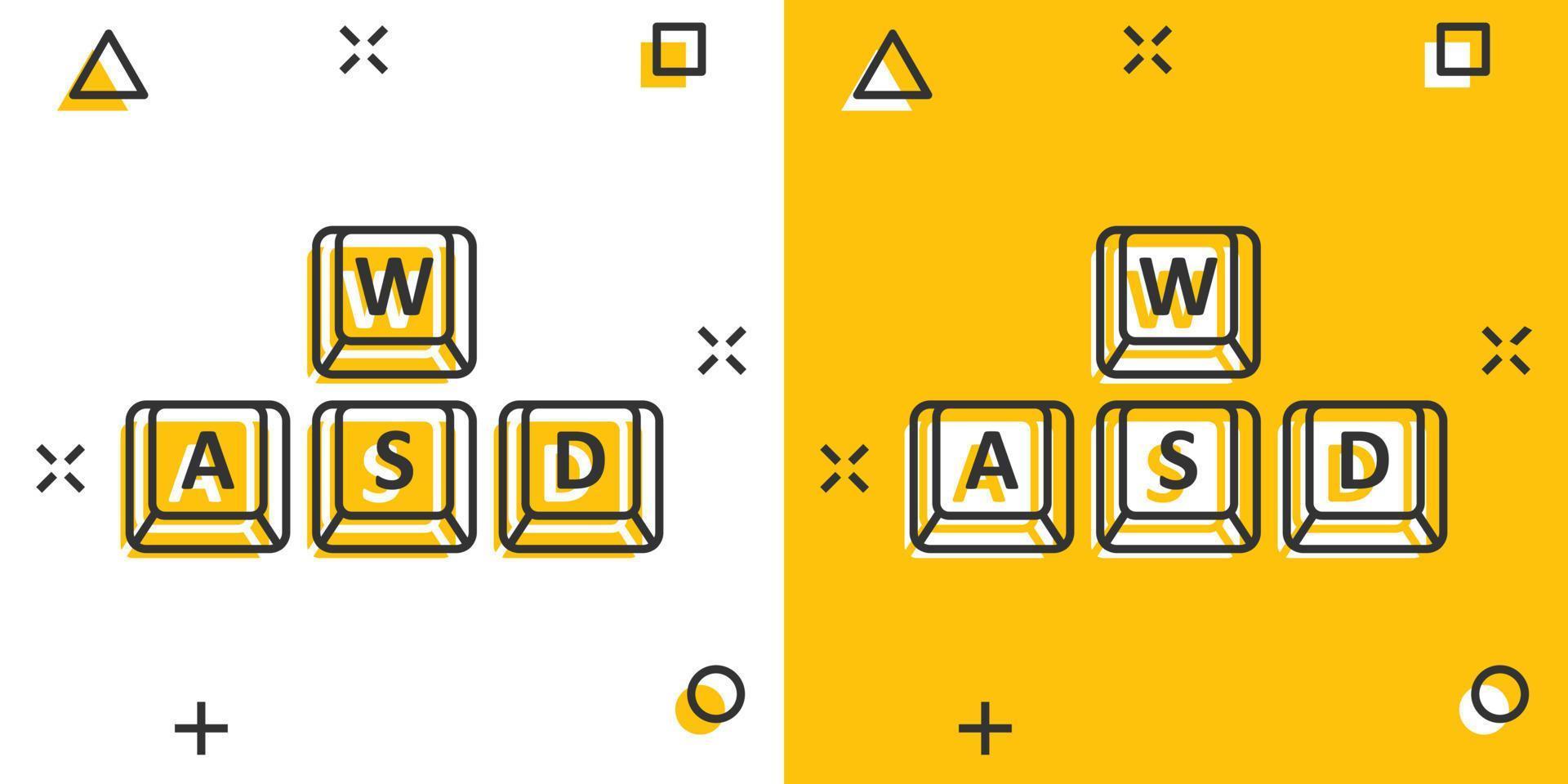 Wasd button icon in comic style. Keyboard cartoon vector illustration ...