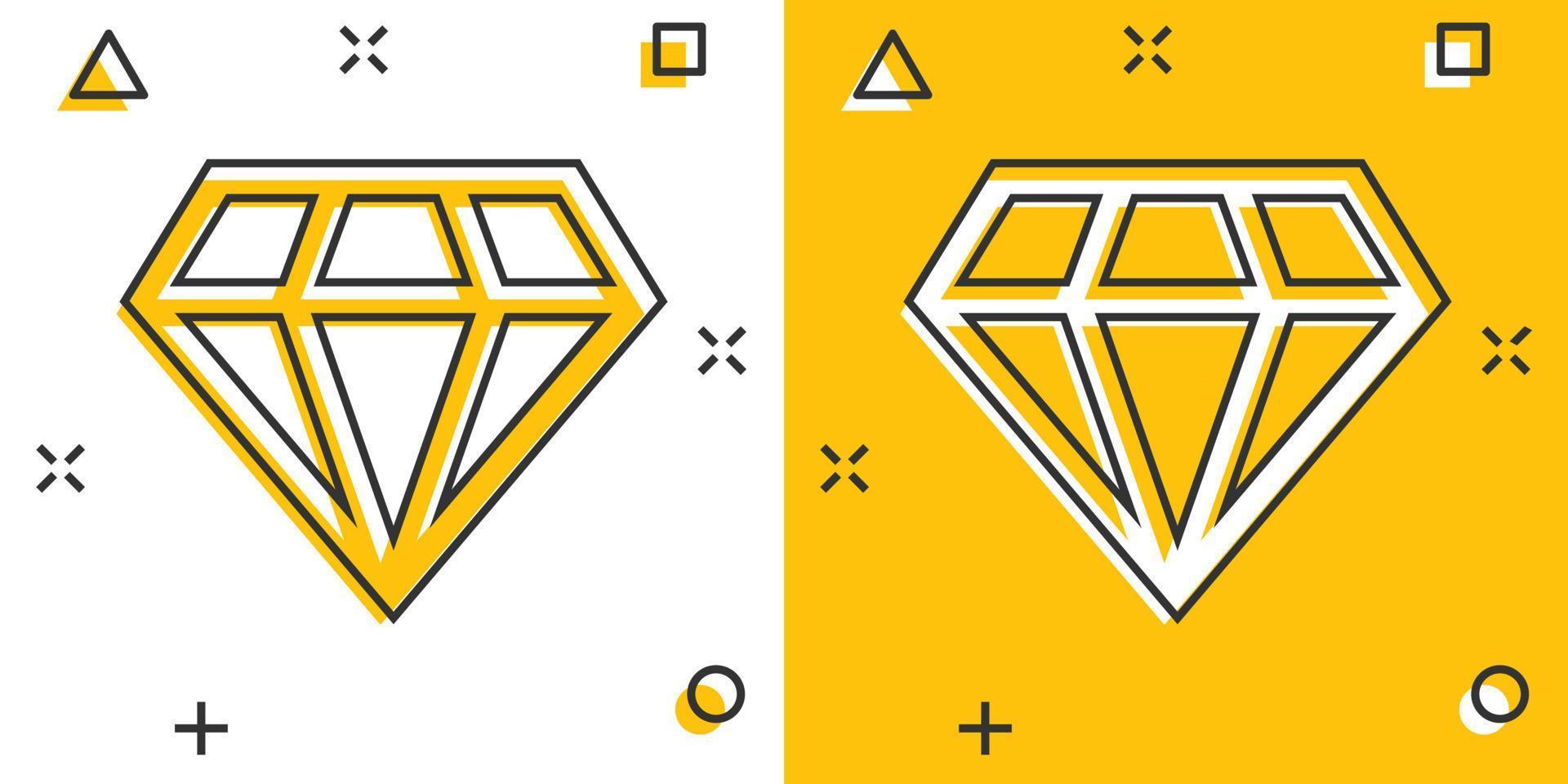 Vector cartoon diamond jewel gem icon in comic style. Diamond gemstone ...
