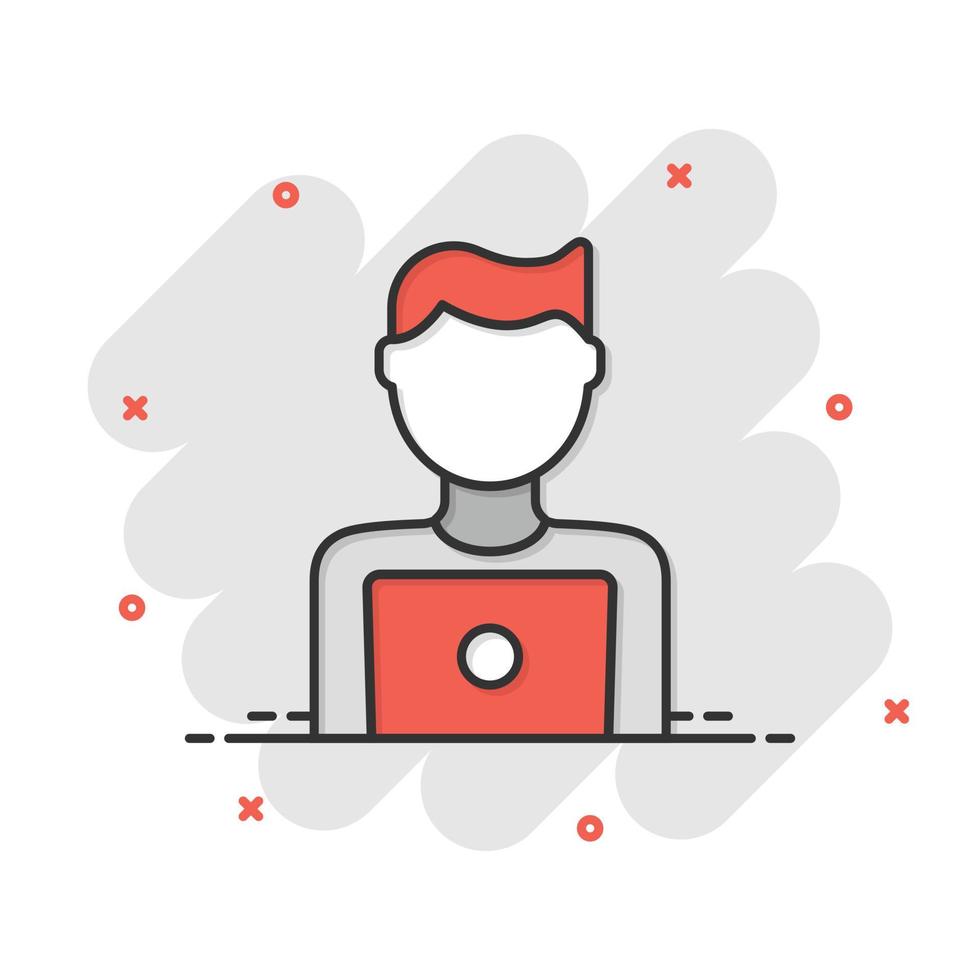 People with laptop computer icon in comic style. Pc user cartoon vector ...
