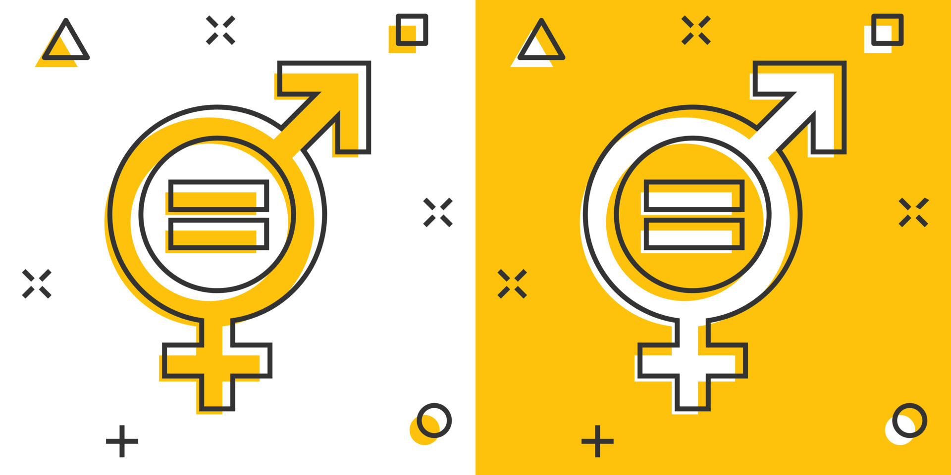 Vector Cartoon Gender Equal Icon In Comic Style Men And Women Sign Illustration Pictogram Sex