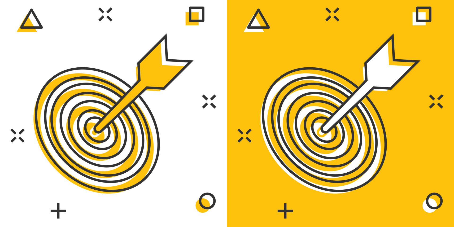 Vector cartoon target aim icon in comic style. Darts game sign ... Vector cartoon target aim icon in comic style. Darts game sign ...