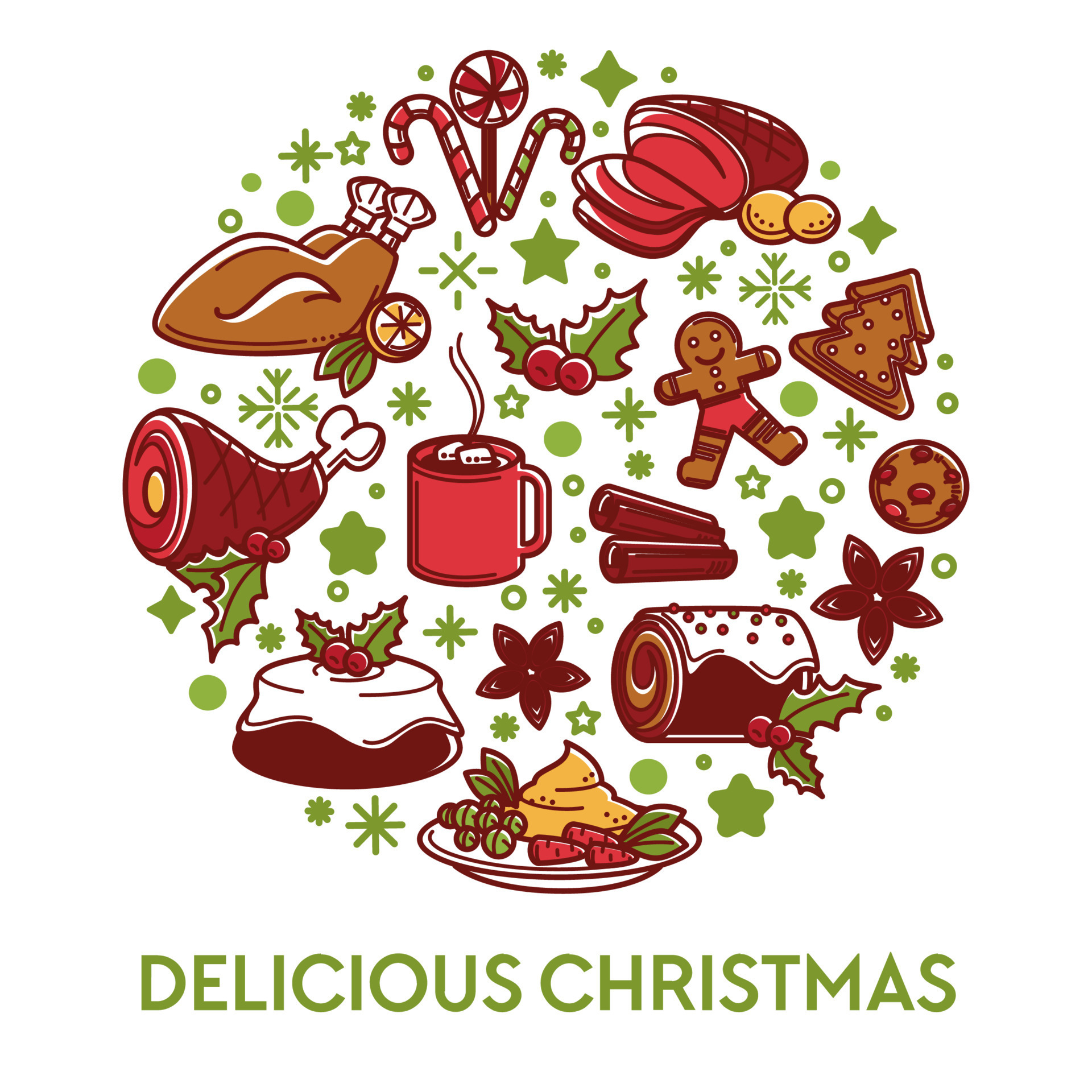 Delicious Christmas food and dishes for winter holidays 18809848 Vector ...