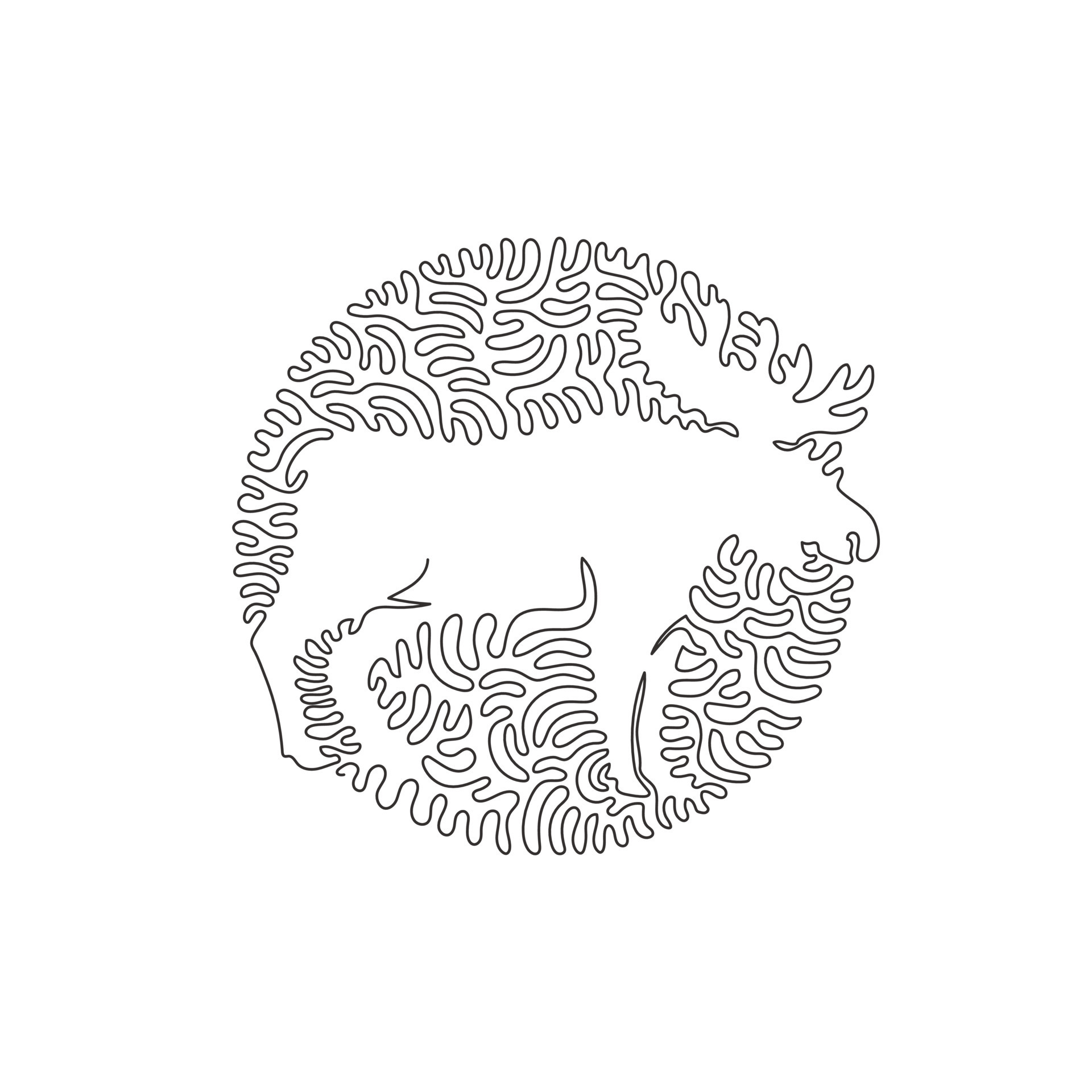 Continuous One Curve Line Drawing Of Funny Moose Abstract Art In Circle Single Line Editable