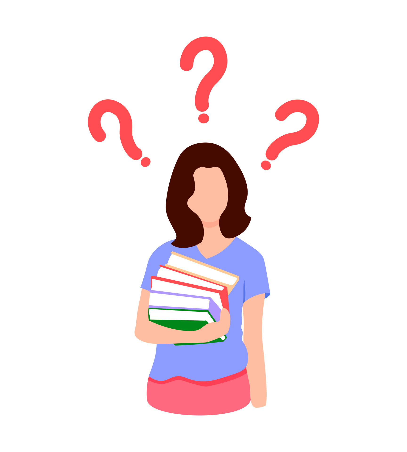 Confused woman face. Simple flat vector illustration of question ...