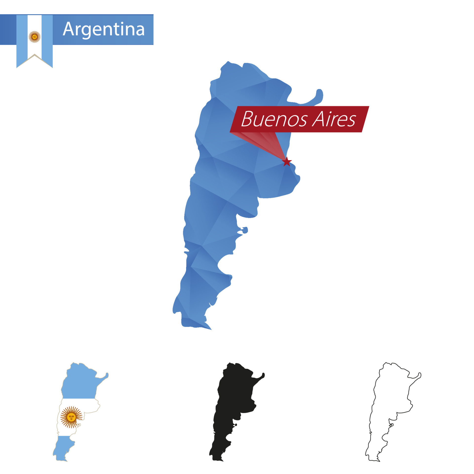 Argentina blue Low Poly map with capital Buenos Aires. 18818026 Vector ...